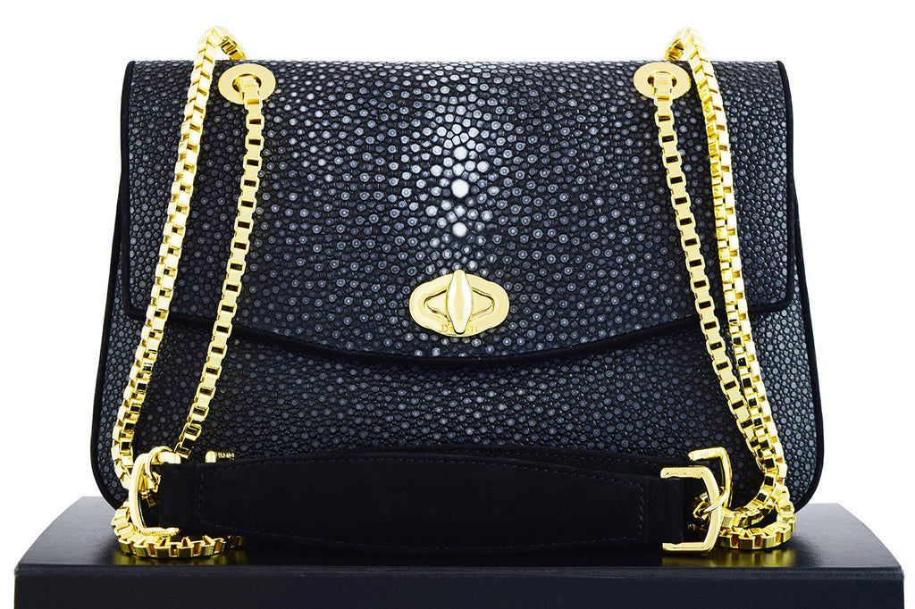 D'Monti Sirene du Ciel Stingray Leather Small Chain Shoulder Bag Gold ...
